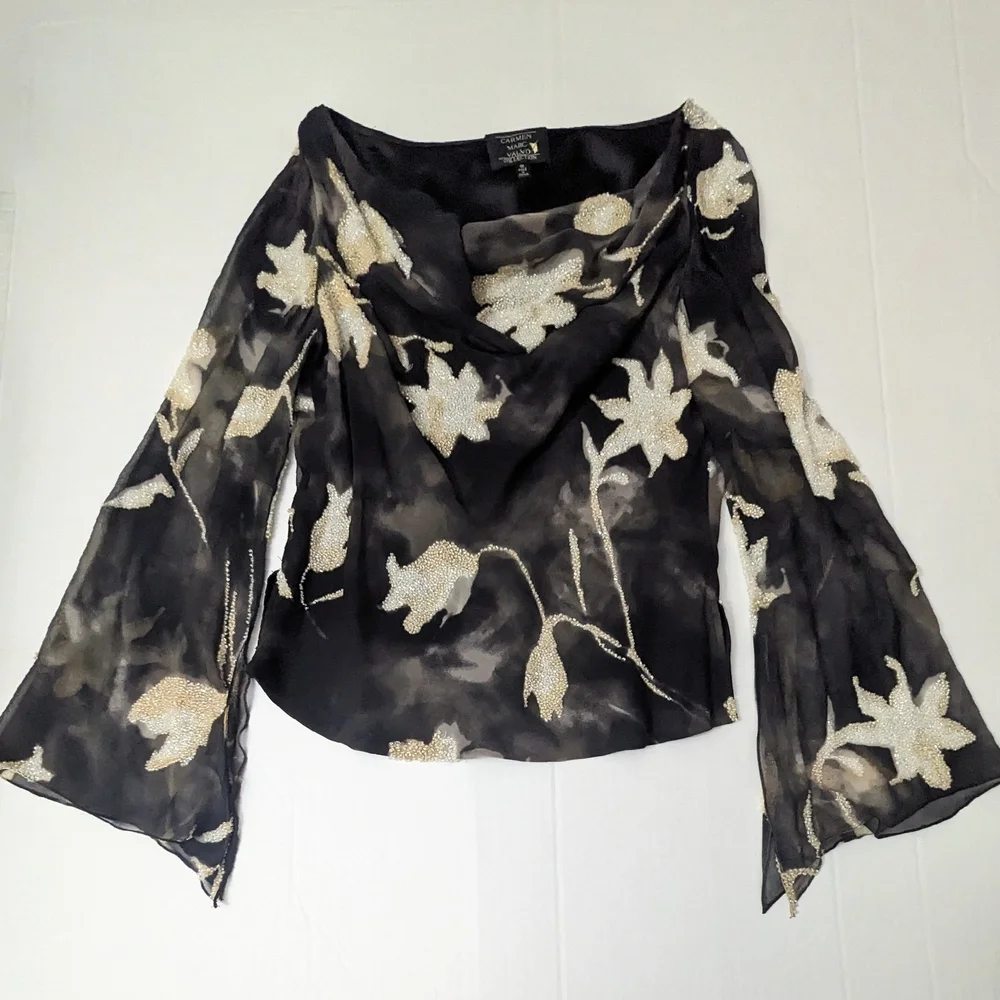 Carmen Marc Valvo | Tops | Carmen Marc Valvo Black Top Texture Bead ...